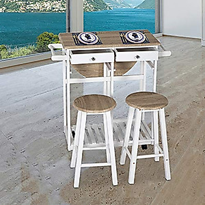 Drop Leaf Breakfast Table Space Saving Dining Table Island Table for Kitchen with Chairs Breakfast Cart with Stools