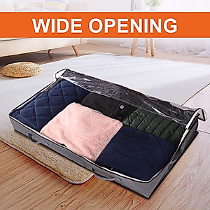 Under Bed Storage Containers, Underbed Storage Bags with Zipper Clear Window Non-Woven Organizer for Clothes Sweater Comforter Blanket Quilts Pillow Toy 75L Grey 3 Pack