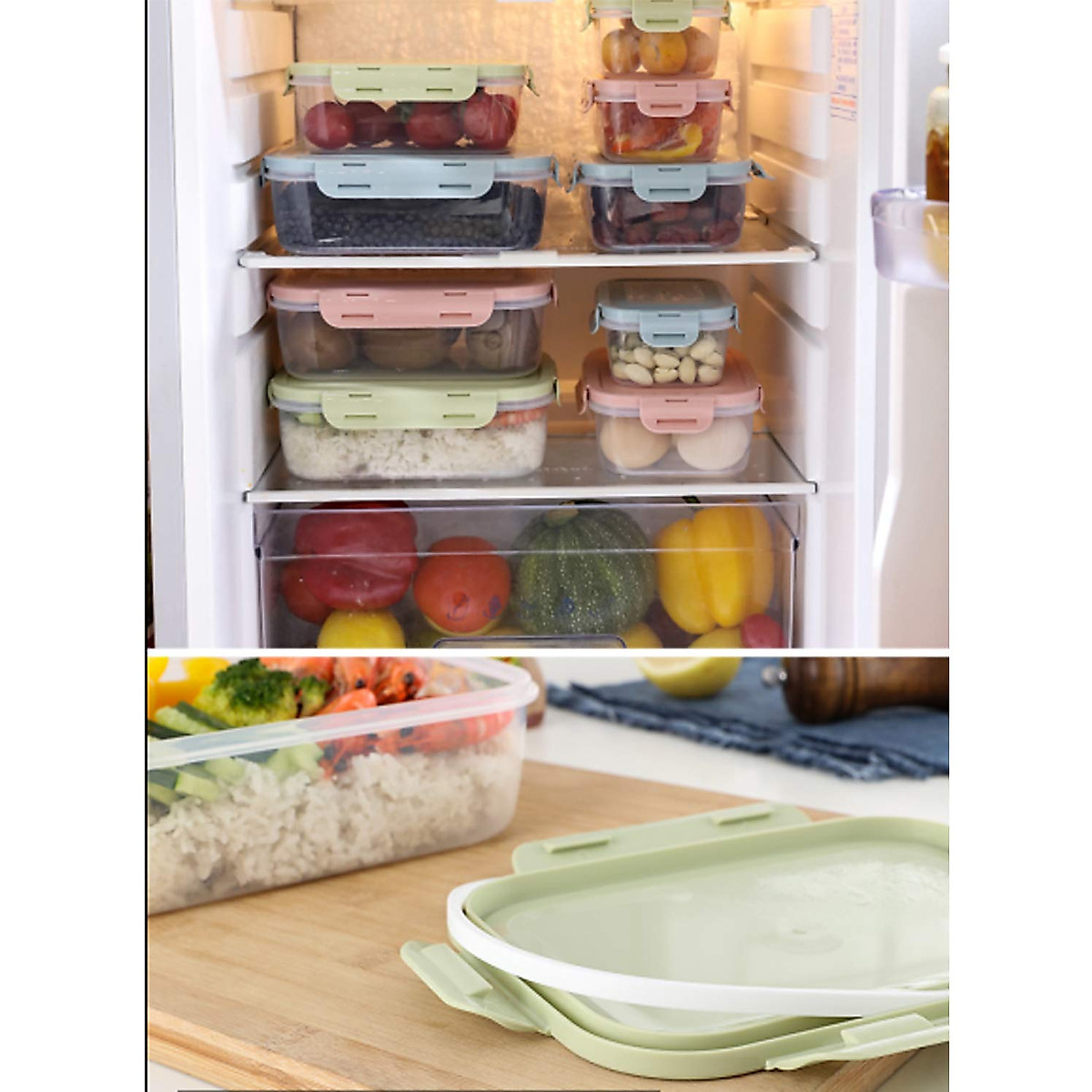 HoleviFO Food Containers Set with Lids Airtight - Plastic Lunch Bento Boxes - Meal Prep Containers, Microwave, Dishwasher, and Freezer Safe (Green)