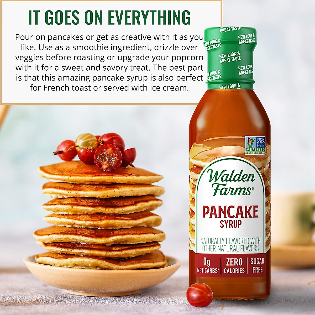 Walden Farms Pancake Syrup 12 oz. (Pack of 2) Sweet Syrup - Near Zero Fat, Sugar and Calorie - For Pancakes, Waffles, French Toast, Ice Cream, Desserts, Snacks, Appetizers and Many More