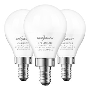 SHINESTAR 3-Pack Small Base Ceiling Fan Light Bulbs, 120v 40w Equivalent, E12 LED Bulb, 2700K Warm White, Non-Dimmable