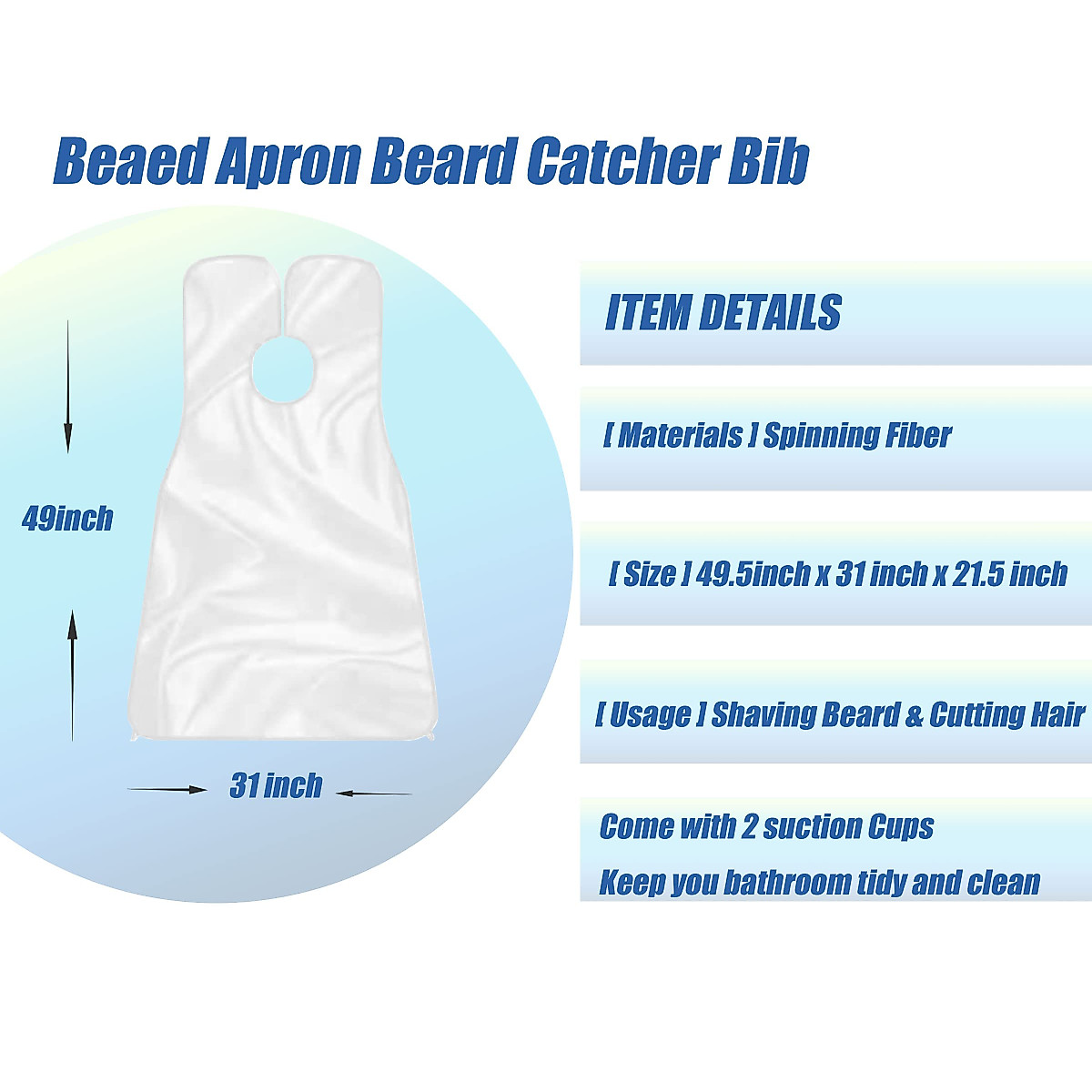 2Pcs Beard Bib Apron,Non-Stick Men’s Hair Catcher for Shaving and Trimming,Adjustable Neck Straps with 4 Suction Cups,Grooming Gift for Man,Dad,Husband(White)