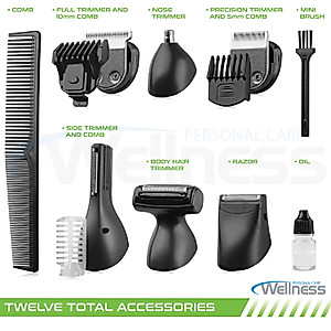 Wellness Personal Care Men's 8-in-1 Rechargeable Shaver Grooming Kit | Storage Stand | Full Trimmer, Detail Trimmer, Nose Trimmer, Beard and Mustache Trimmer, Stubble Comb