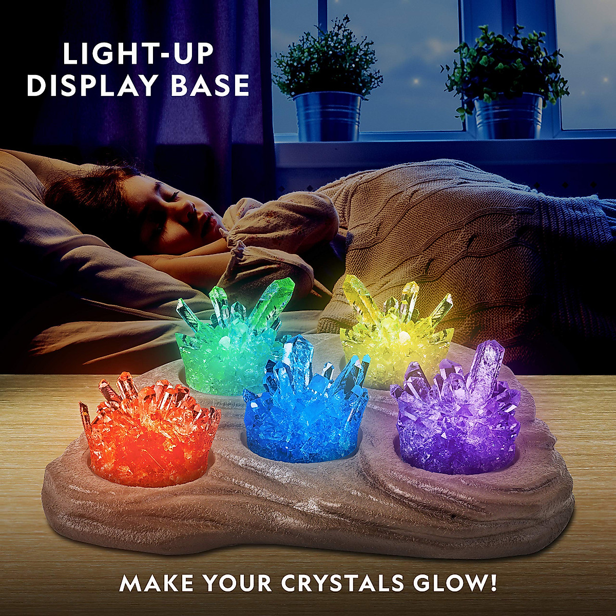 NATIONAL GEOGRAPHIC Mega Crystal Growing Kit - Grow 6 Crystals with Light-Up Stand, Science Gifts for Kids 8-12
