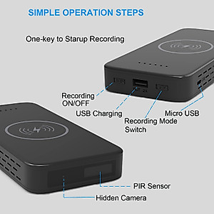 CAZOYOL 2K Hidden Camera, Power Bank Charger Spy Cam Video Recorder, PIR Motion Activated Recording for Home Security or Outdoor Activities - No Need WiFi