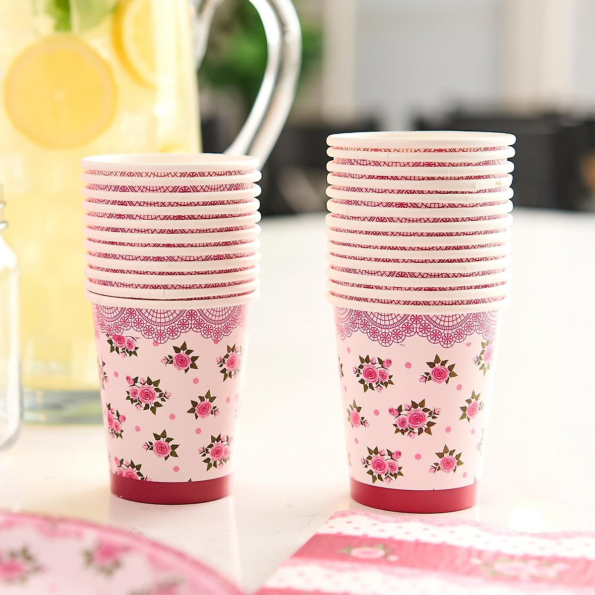 Royal Bluebonnet Paper Plates and Napkins Sets – Set of 24 – Paper Plates and Napkins and Cups, Rose Floral Tea Party Decorations, Paper Plates