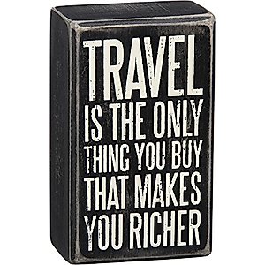 Primitives by Kathy Box Sign-Travel is, 3x5 inches, Black, White