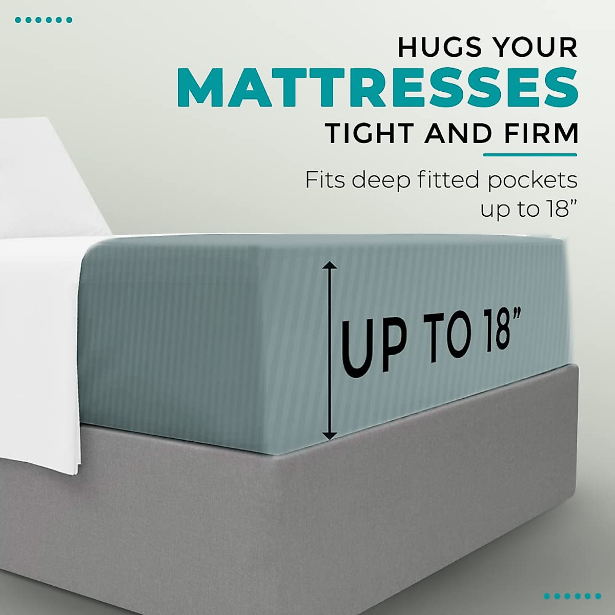 Feather & Stitch New York 1 Piece Fitted Sheet Full Size, 100% Cotton 18 inch Extra Deep Pocket, 500 Thread Count Premium Ultra Soft Sateen Weave, Elastic Fit Mattress Stretchable - Granite Green