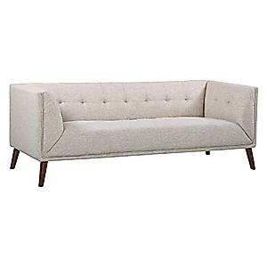 Armen Living Hudson Sofa in Beige Linen and Walnut Wood Finish