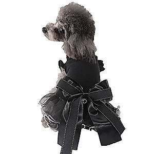QWINEE Elegant Party Dog Dress Bow Decor Cat Dress Stretchy Dog Princess Dress Mesh Tutu Puppy Skirt Wedding Christmas New Year Dresses Outfits for Small Medium Large Dogs Cats Kitten Black M