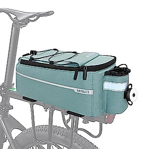 RAYMACE Bike Trunk Cooler Bag With Tail Light,Bicycle Rear Rack Bag Insulated Storage 8L,Pannier Bag (Viridian Green)