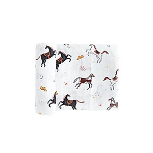 Red Rovr 100% Certified Organic Cotton Muslin Swaddle | Newborn Receiving Blanket | Baby Wrap | Boy, Girl, Unisex | Soft, Lightweight, Breathable | Burping, Nursing | 44" x 44" | Howdy Horse