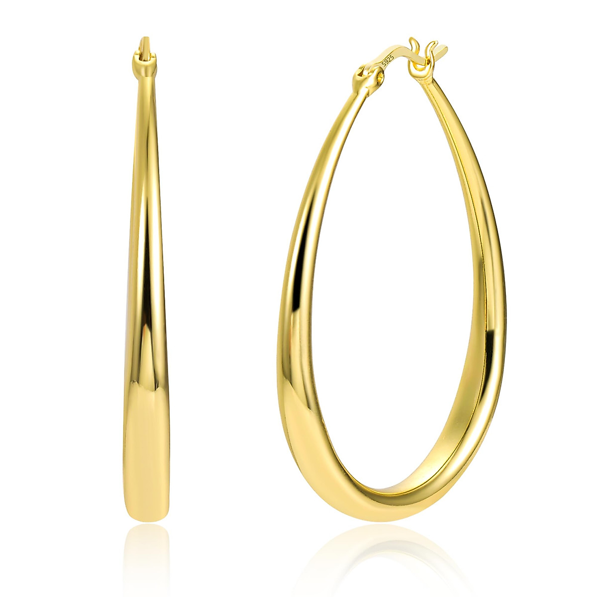 KISSPAT 14K Gold Oval Hoop Earrings for Women Hypoallergenic Sterling Silver Post Drop Dangle Oval Hoop Earrings