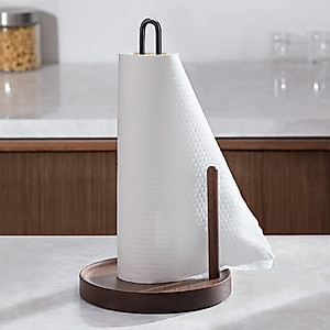 Vineet Modern Farmhouse Paper Towel Holders for Kitchen, Vintage Wire and Wood Countertop Paper Towel Holder Rustic Farmhouse Freestanding Paper Towel Holder with Real Wood Base