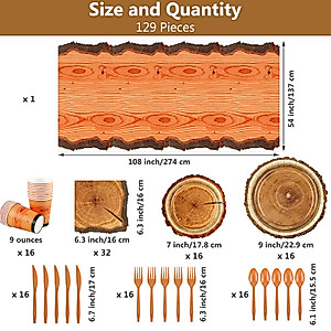 durony 129 Pieces Camping Birthday Party Supply Hunting Party Plate Tablecloth Cup Napkins Wood Slice Tableware Decorations for Kids Camo Hunter Themed Party