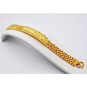arrawana77 Guardian lions Thai Gold Plated Bangle 24k Thai Baht Yellow Gold Filled Jewelry Bracelet 7 Inch 32 Grams 13 mm