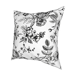 Floral with Victorian Bouquet of Black Flowers On Garden Roses Tulips Delphinium Petunia Pillow Covers Decorative Throw Cushion Cover Square Pillow Cases Car Sofa Home Decor 18 X 18 Inch