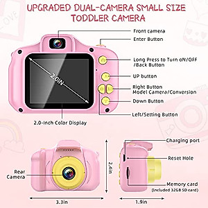 Kids Camera, Wonder Island Kids Digital Camera for Girls Age 3-12, Christmas Birthday Gifts Toys Camera for 3 4 5 6 7 8 Year Old Boy, Selfie Camera Time-Lapse Video Record with 32GB SD Card-Pink