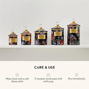 MACKENZIE-CHILDS Black Flower Market Enamel Canister, Floral Kitchen Storage Container with Lid, Small