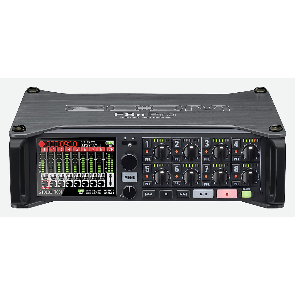 Zoom F8n Pro Professional Field Recorder/Mixer, Audio for Video, 32-bit/192 kHz Recording, 10 Channel Recorder, 8 XLR/TRS Inputs, Timecode, Ambisonics Mode, Battery Powered, Dual SD Card Slots