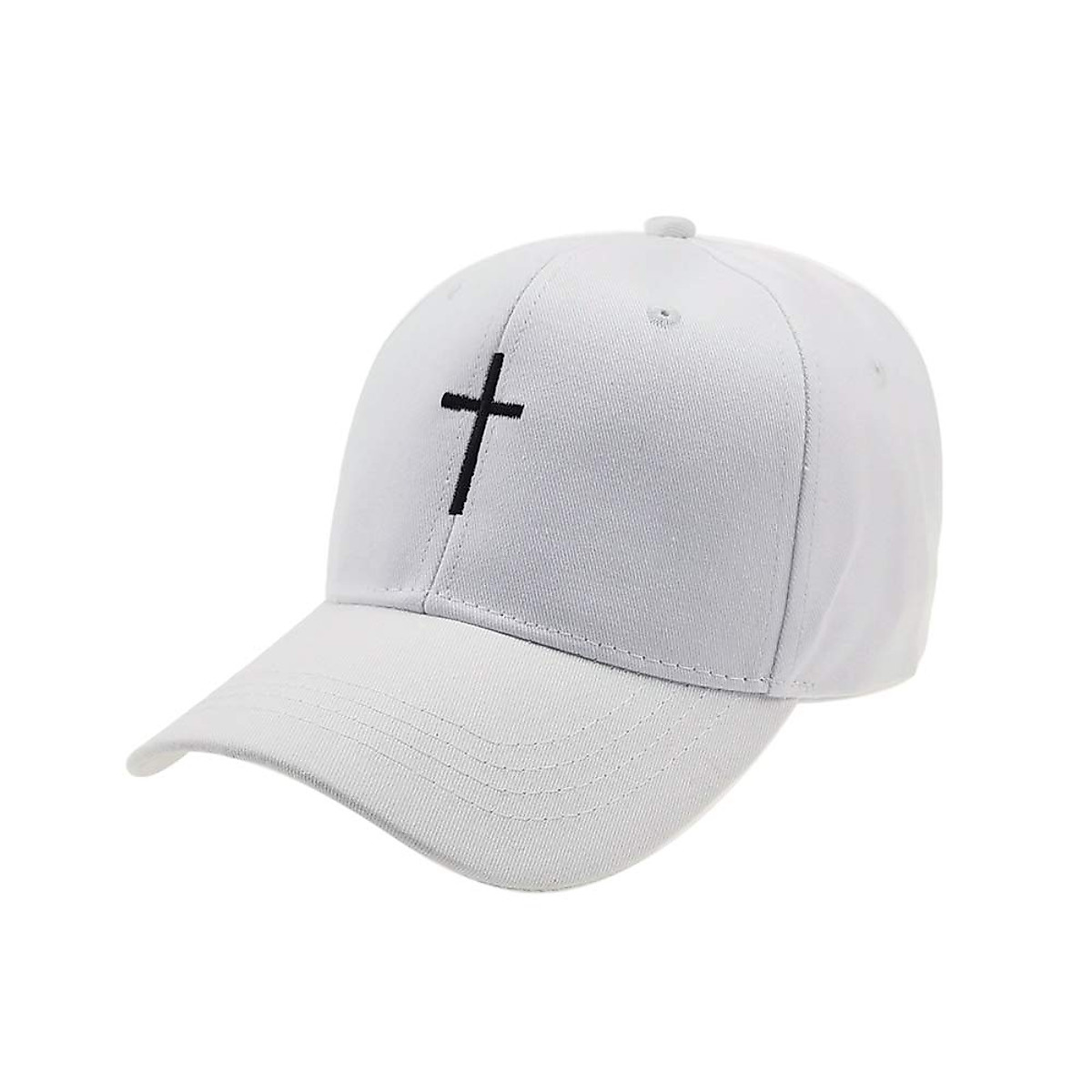 Cross Embroidery Baseball Cap,Adjustable Structured Dad Hat for Men Women Sun Hat (White-1)