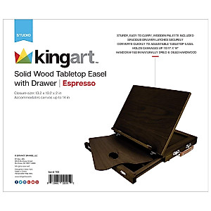 KINGART Solid Adjustable Wood Desk Table Easel with Storage Drawer, Paint Palette, Beechwood - Portable Solid Wooden Artist Easel Top Board - Canvas Painting, Drawing Book Stand