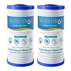Waterdrop AP810 Whole House Water Filter, Replacement for 3M® Aqua-Pure® AP810, AP801, AP811, Whirlpool® WHKF-GD25BB, WHKF-DWHBB, 5 Micron, 10" x 4.5", Well & Tap Water Filter, Pack of 2