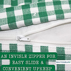 WHITEWRAP Pillow Cover| Farmhouse Checkers Decorative Throw Pillow Cover| Pillowcase| 18x18 inch Pack of 2 Green and White