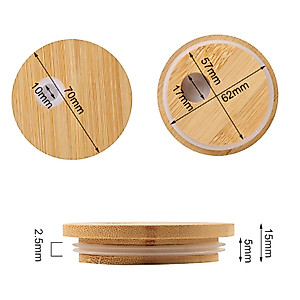 Bamboo Lids For Glass Cups, Replacement Bamboo Canning Lids for Regular Mouth 16OZ/20OZ/24OZ Glass Cups (6 PCS) Suitable for cups with inner diameter of 58 mm (6pcs)