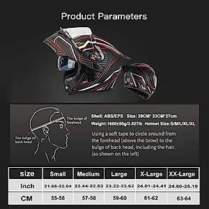 Bluetooth Modular Motorcycle Helmet DOT Approved Flip Up Full Face Integrated Anti-Fog Double Visor Helmet Street Bike Helmet Built-in Dual Speaker with Microphone for Adults Men and Women (Color : A