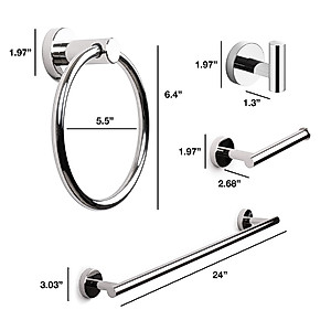 MARMOLUX ACC Bathroom Hardware Set Towel Racks 4 Pieces Hand Towel Ring Holder-Toilet Paper Holder-Towel Hook-Towel Bar Heavy Duty Wall Mount Bathroom Accessories SUS 304 Stainless Steel Mirror Finish
