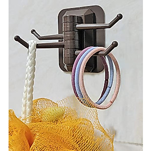 Fineget Adhesive Door Hooks for Hanging Bathroom Kitchen Hooks 4 Rotatable Arms Round Towel Hooks Brown 2 Pairs