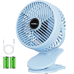 AOGELI Portable Fan,Small Clip on Fan,Clip Fan for Bed,Mini Desk Fan,10000 mAh Rechargeable Battery Operated Fan,3 Speeds Personal Fan,360°Rotate Clip Fan for Stroller Golf Cart Travel Camping Blue