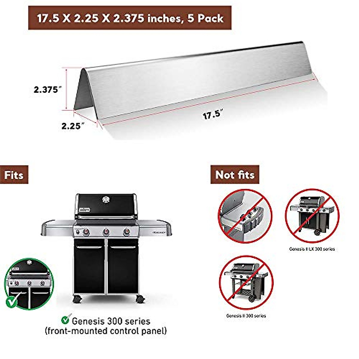 QuliMetal 65054 Warming Rack, 304 Stainless Steel Flavor Bars and 304 Stainless Steel Grill Burner for Weber Genesis 300 Series (2011-2016)