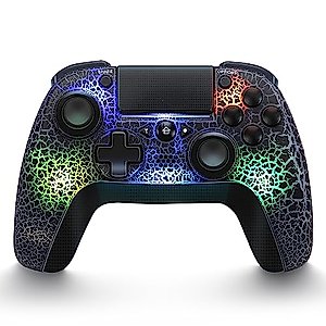 Wanzuwbip Wirless Controller for PS4 Gamepad Compatible for PS4/Slim/Pro/PC with Unique Cracked Surface Design/8 Adjustable LED Colors/Programmable Back Buttons/Super Turbo for PS4 Controller