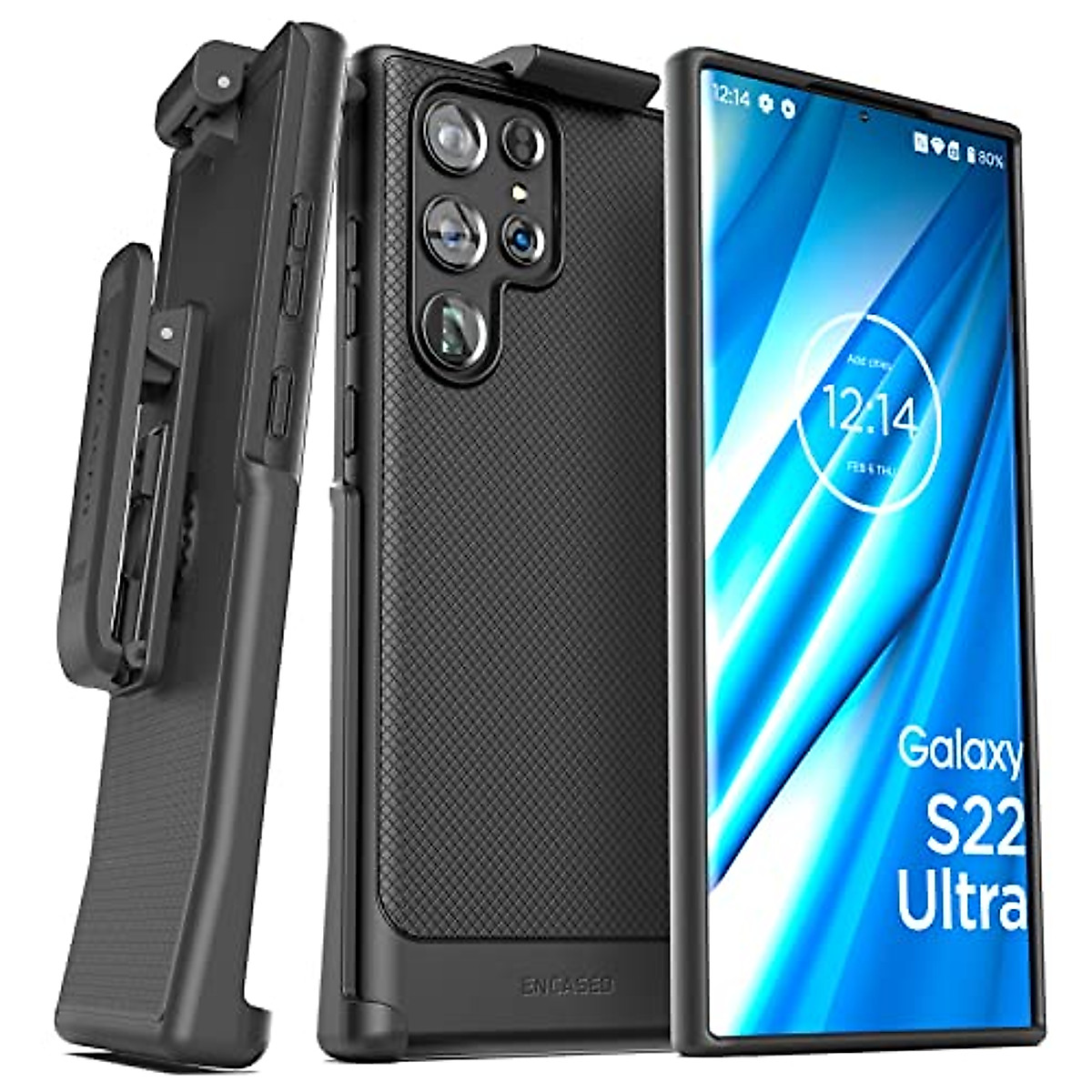 Encased Thin Armor Designed for Samsung Galaxy S22 Ultra Belt Clip Case, Slim Fit Phone Case with Holster (Matte Black)