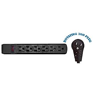 6 feet Surge Protector, Flat Rotating Plug, 6 Outlet, Black Horizontal Outlets, Plastic, 6ft Power Cord, Surge Protector Multi Plug, CableWholesale