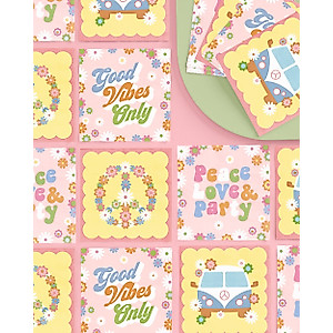 xo, Fetti Groovy Napkins - 3-ply, 24 pcs | Happy Pastel Birthday Party Decorations, 70s Baby Shower, Cool Peace Cake Napkins
