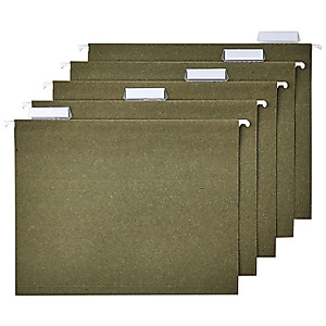 Amazon Basics Hanging File Folders, Letter Size, Standard Green, 1/5-Cut Tabs, 75 per box