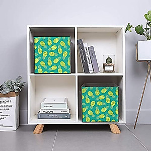 Tropical Pineapple Large Cubes Storage Bins Collapsible Canvas Storage Box Closet Organizers for Shelves