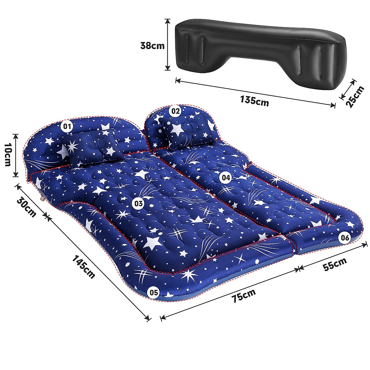 YEPLINS SUV Air Mattress Camping Bed Cushion Pillow, Inflatable, Car Portable Bed Back Seat (Starry Blue)