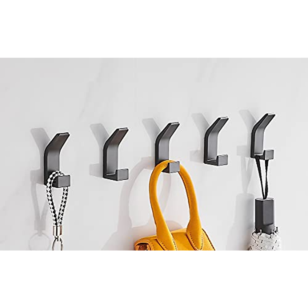 ALORE Bathroom Towel Hooks, Space Aluminum Coat Hook Robe Coat and Bath Brush Hook for Bath Kitchen Garage Hotel, Modern Heavy Duty Wall Mounted, Pack of 5(Black)