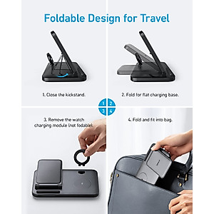 Anker Wireless Charger Stand, Foldable 3-in-1 Stand with Adapter, for iPhone 13, AirPods, Apple Watch (Works with Original USB-A Cable, Not Included)