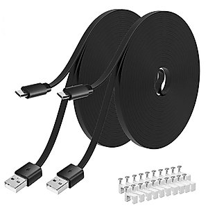 Moyeel 2- Pack 40FT Flat Power Extension Cable Compatible with Wyze Cam/Wyze Cam Pan,Yi Camera,NestCam Indoor,Blink XT Camera,USB to Micro USB Charging Cord for Home Security Camera