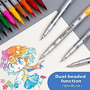 R-ejet Dual Brush Marker Pens - 12 Double Tip Brush Pens Art Markers - Fine and Brush Tip Pen Art Supplier for Kids Adult Coloring Books, Bullet Journaling, Drawing