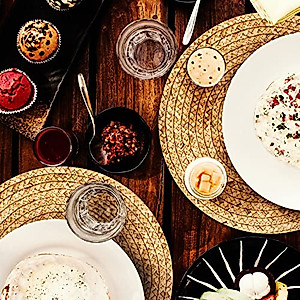 Haxhut Round Woven Placemats - Natural Placemats Set of 6, Straw Braided Rattan Placemats, 13.5 Inches, Non-Slip, Heat Resistant, Hand Woven Chargers for Dining Table (Pack of 6)