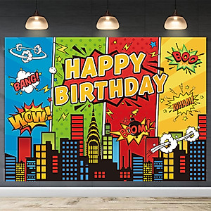 7x5ft Superhero Theme Backdrop for Children Boys Super Heros Comic Skyline Happy Birthday Party Supplies Decoration Baby Shower Backdrop Hero City Banner Decor Photography Backdrop