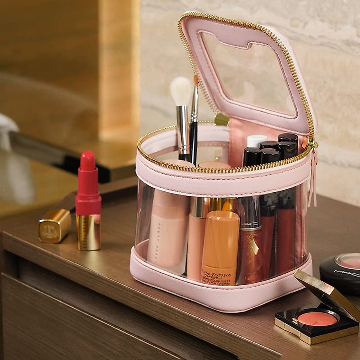 BEGIN MAGIC Clear Makeup Case Small Cosmetic Bag Lipstick Organizer Bag Waterproof Portable Transparent Storage Makeup Train Case Toiletry Bag
