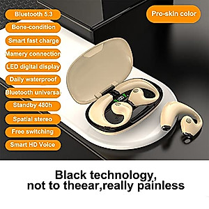 Kadlawus True Wireless Bone-Conduction Bluetooth Headset - No in Ear Ear LED Earbuds HiFi Audio Quality Dual HD Call Bones Conduction Earphone 480H Long Endurance Sports Headset