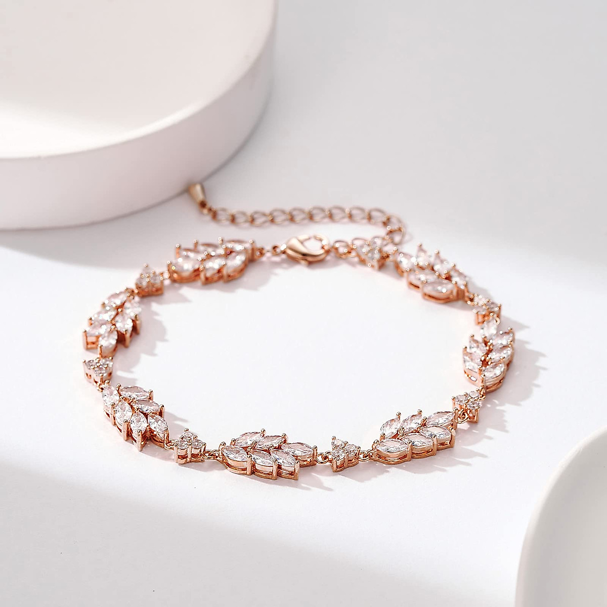 SWEETV Cubic Zirconia Bridal Wedding Bracelets for Brides, Bridesmaids, Marquise Elegant Tennis Bracelet for Women Jewelry Gift